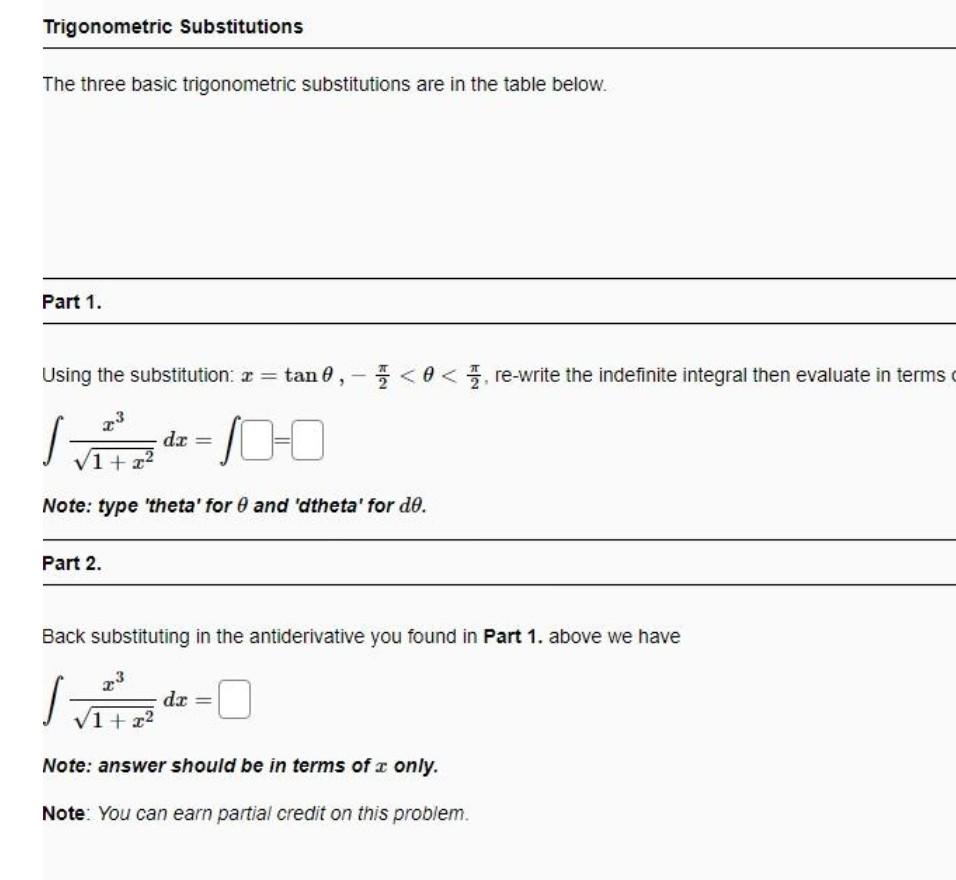Solved Trigonometric Substitutions The three basic | Chegg.com