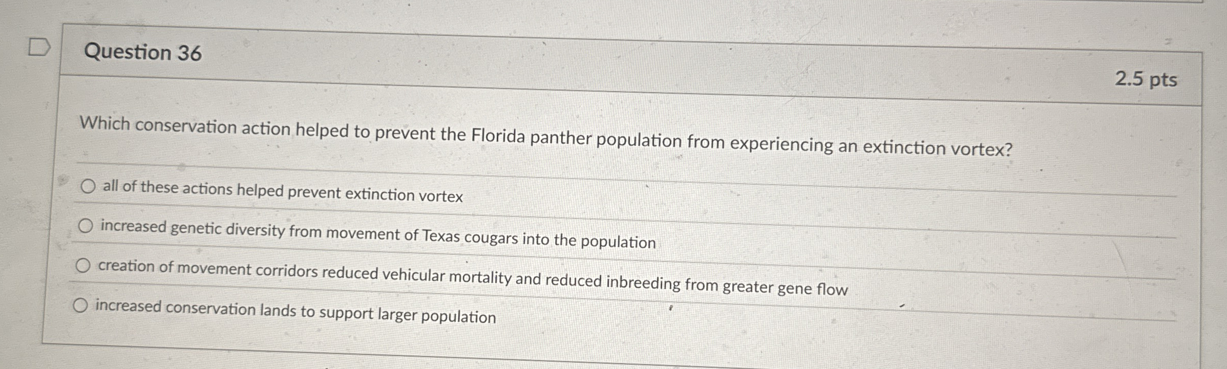 Solved Question 362.5 ﻿ptsWhich conservation action helped | Chegg.com
