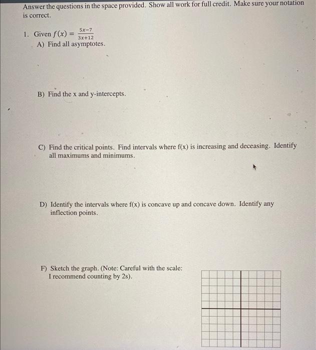 Solved Answer the questions in the space provided. Show all | Chegg.com