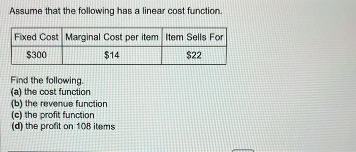 Solved Assume that the following has a linear cost function. | Chegg.com