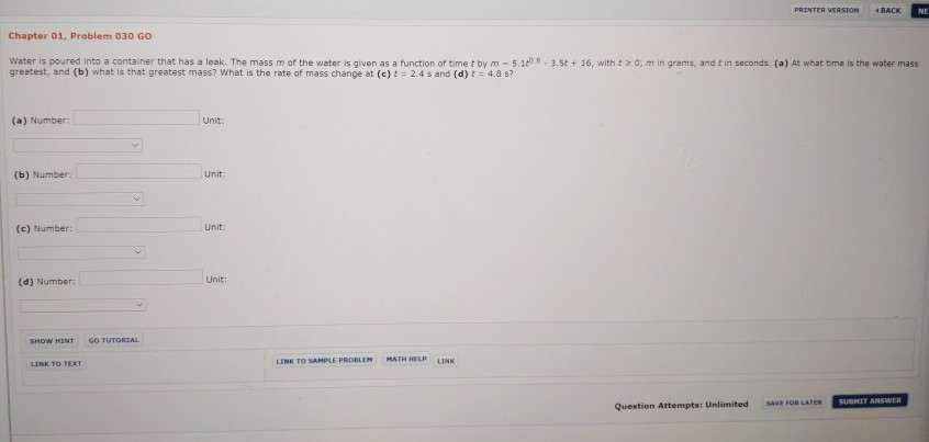 Solved PRINTER VERSION 4 • BACK NE Chapter 01, Problem 030 | Chegg.com