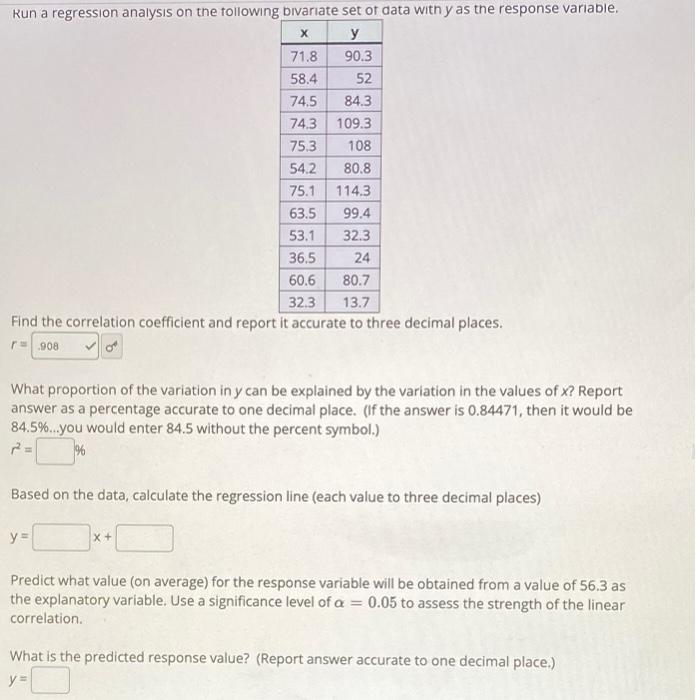 Solved Run a regression analysis on the tollowing bivariate | Chegg.com
