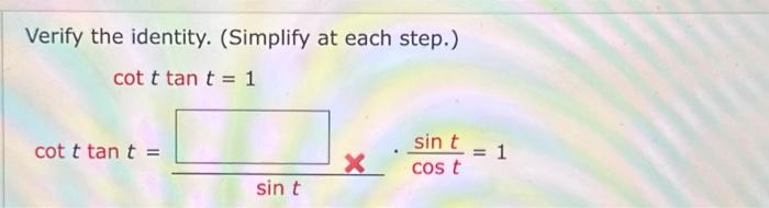 Solved Verify the identity. (Simplify at each step.) | Chegg.com