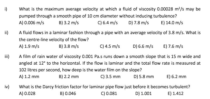 Solved What is the maximum average velocity at which a fluid | Chegg.com