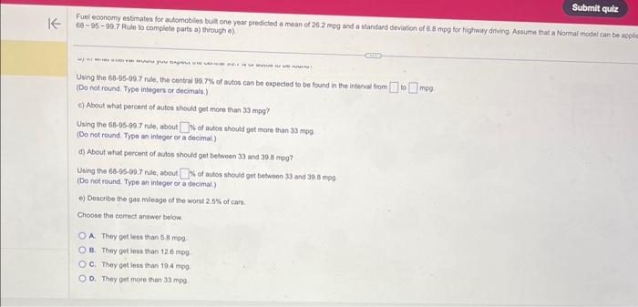 Solved 68 - 95 - 997 Rule to complete parts a) through o) a) | Chegg.com