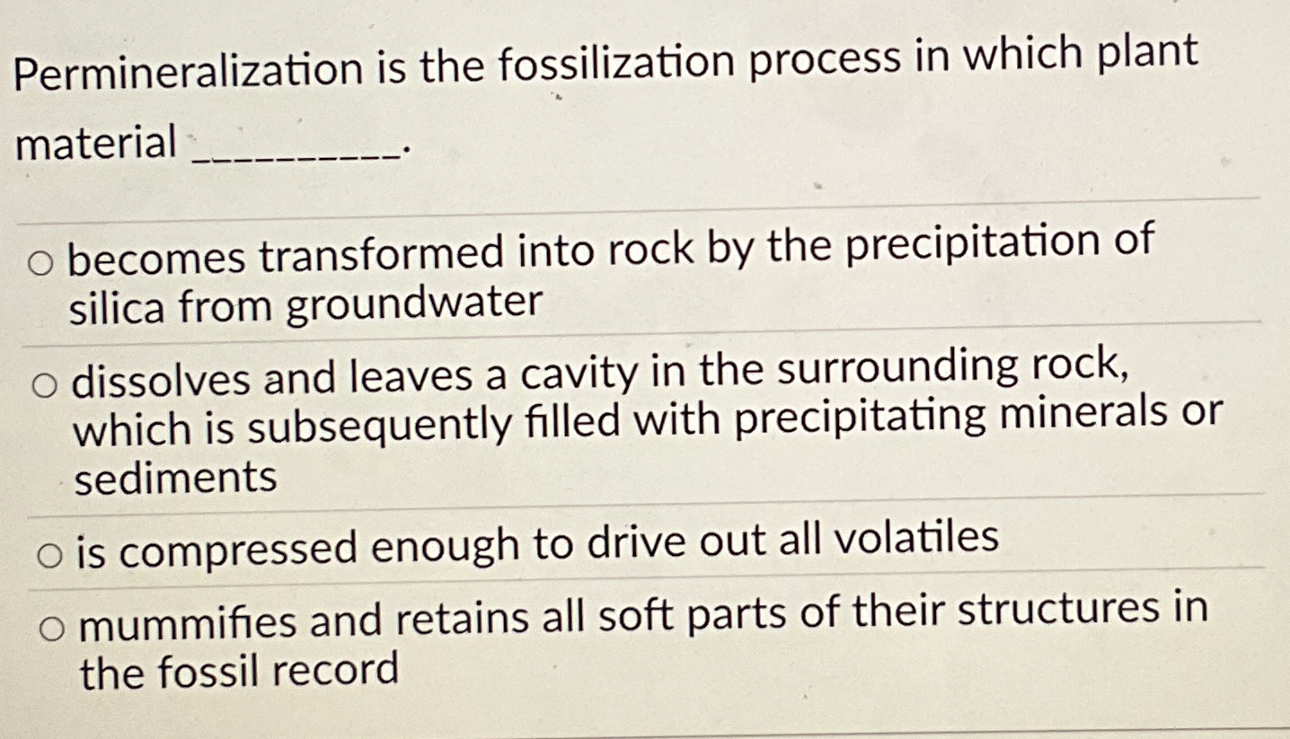 Solved Permineralization is the fossilization process in | Chegg.com