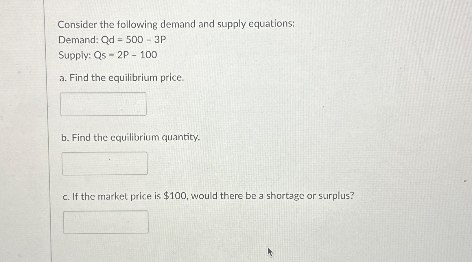 Solved Consider the following demand and supply | Chegg.com