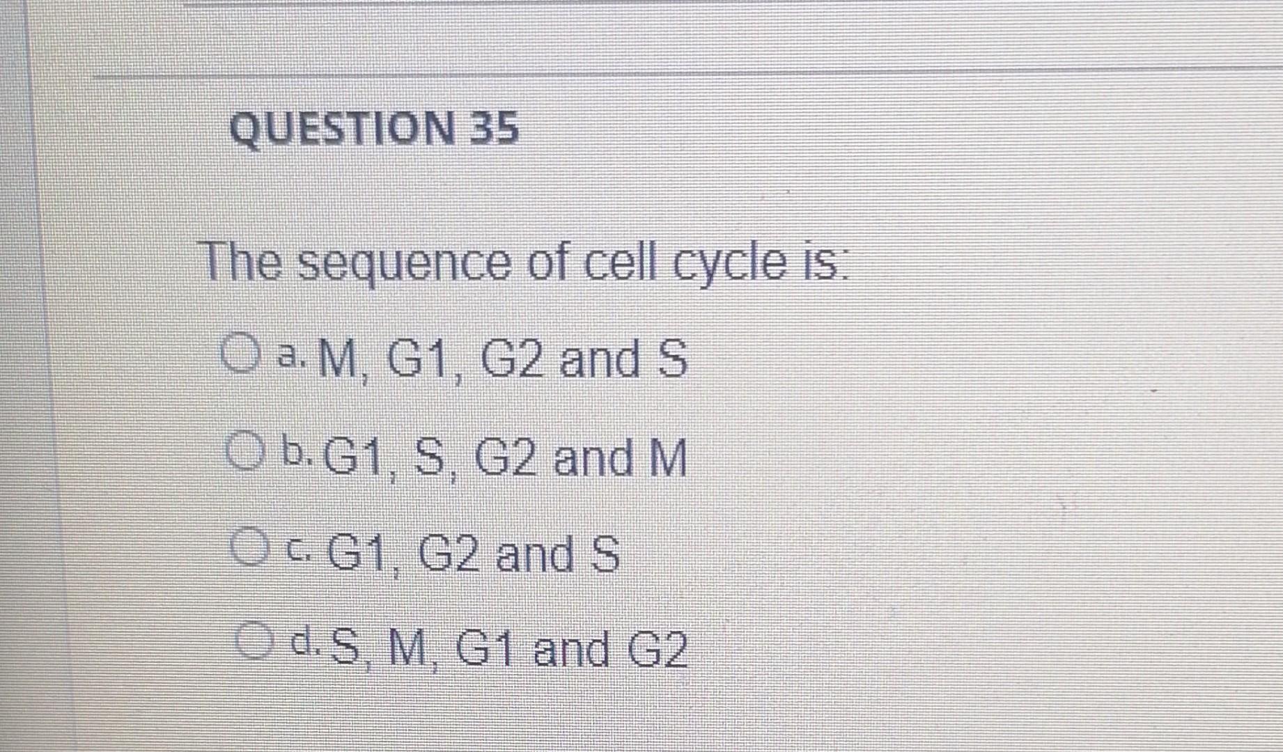 Solved QUESTION 35 The sequence of cell cycle is: O a. M, | Chegg.com