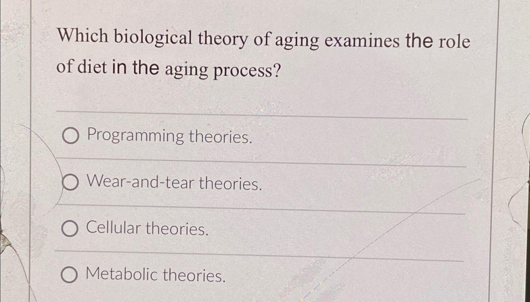 Solved Which biological theory of aging examines the role of | Chegg.com Solved Which biological theory of aging examines the role of | Chegg.com