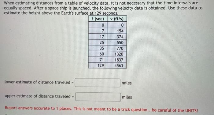 Solved When estimating distances from a table of velocity | Chegg.com