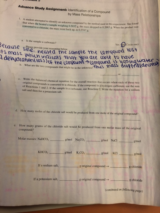 Advance Study Assignment: Identification of a | Chegg.com