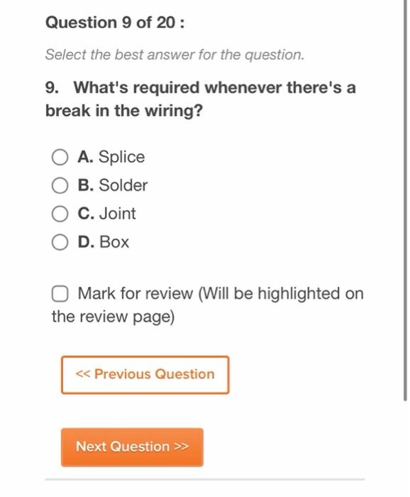 Solved Question 9 Of 20 Select The Best Answer For The