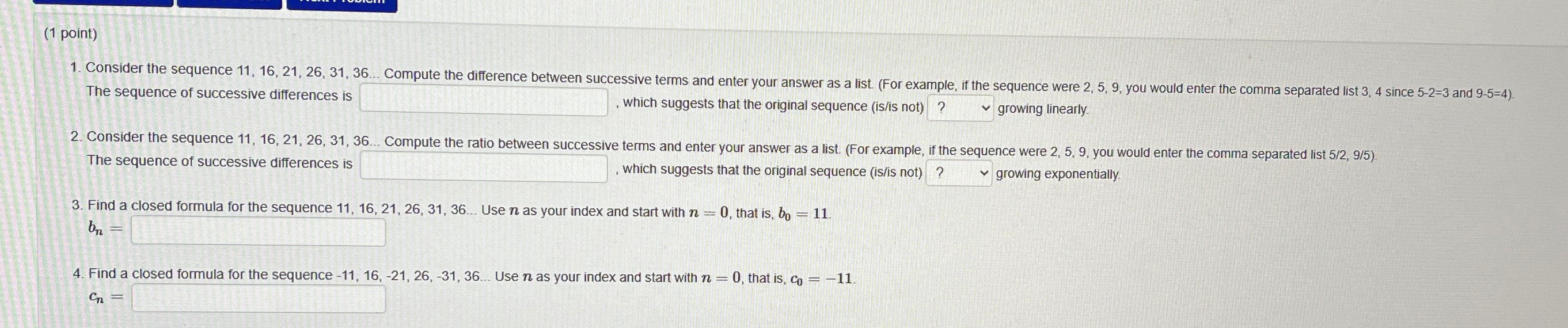 Solved (1 ﻿point) ﻿The sequence of successive differences is | Chegg.com
