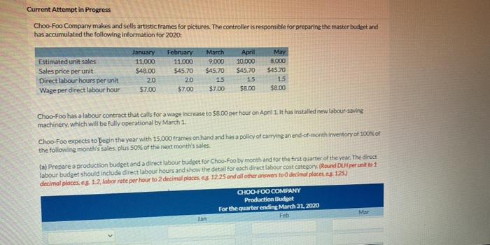 Solved Current Attempt in Progress Choo-Foo Company makes | Chegg.com
