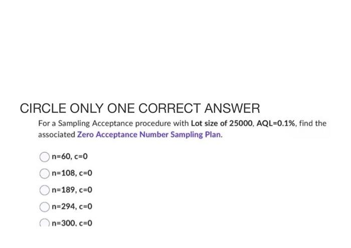 Solved For a Sampling Acceptance procedure with Lot size of | Chegg.com