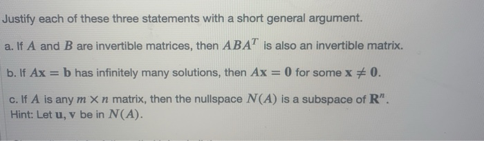 Solved Justify each of these three statements with a short | Chegg.com