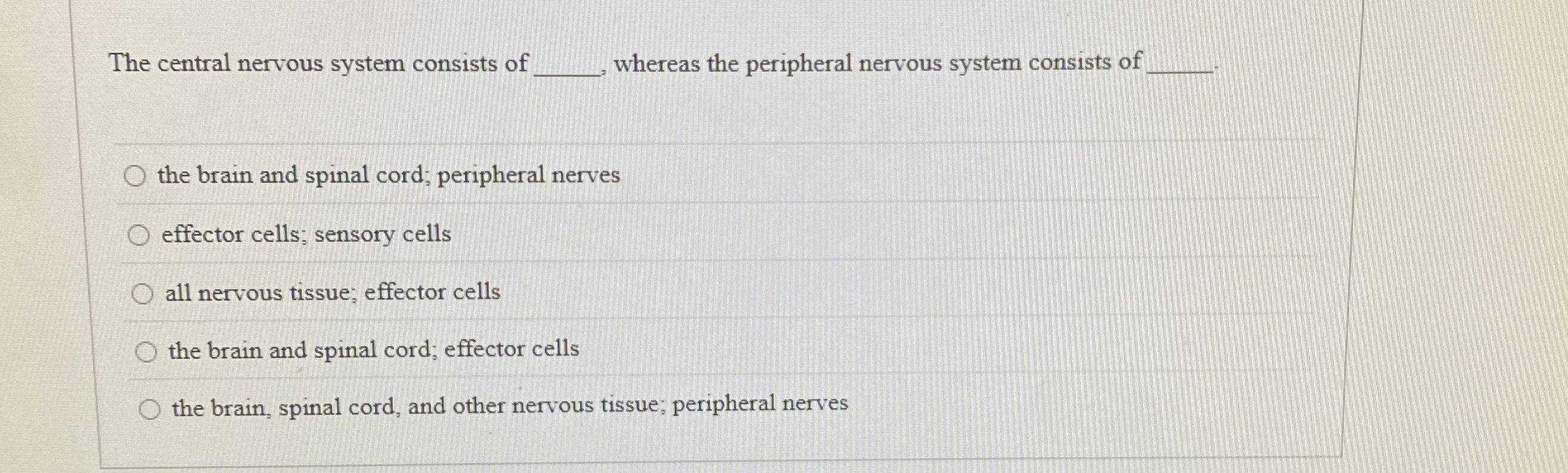 Solved The central nervous system consists of ﻿whereas the | Chegg.com