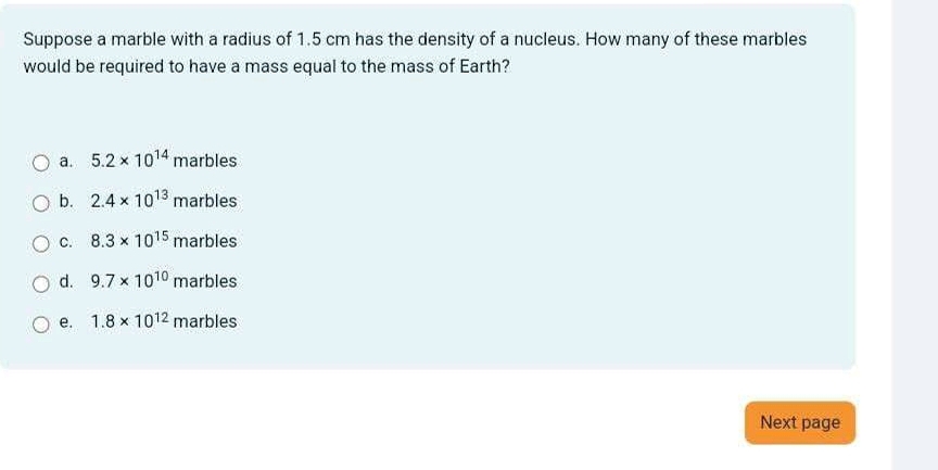 Solved Suppose a marble with a radius of 1.5 ﻿cm has the | Chegg.com