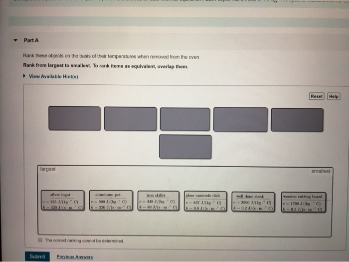 Solved Part A Rank these objects on the basis of their | Chegg.com
