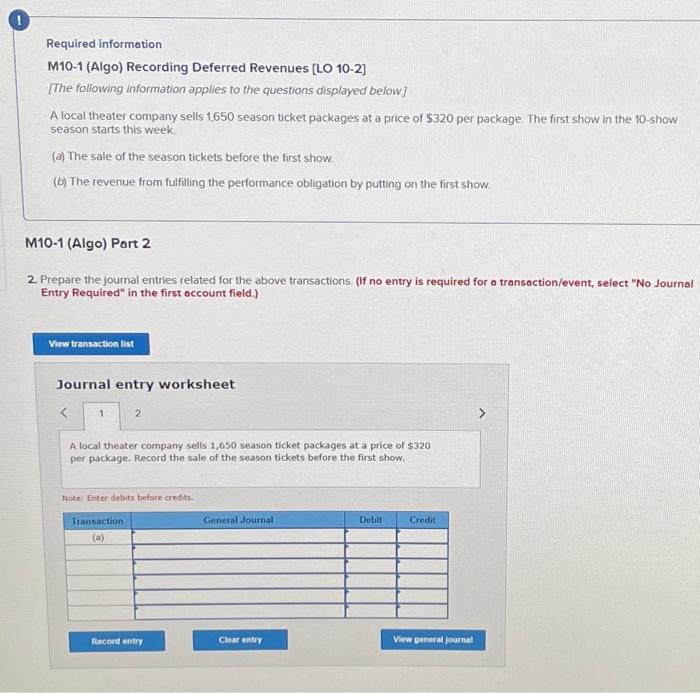 Solved ! Required information M10-1 (Algo) Recording | Chegg.com