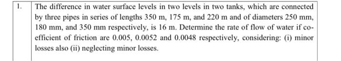 Solved 1. The difference in water surface levels in two | Chegg.com