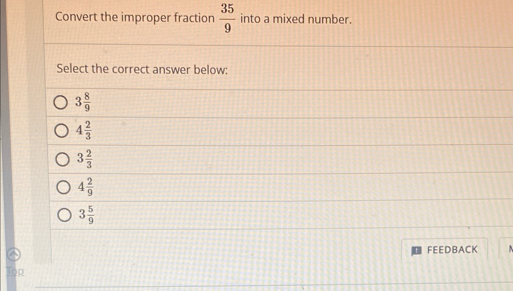 Solved Convert the improper fraction 359 ﻿into a mixed | Chegg.com