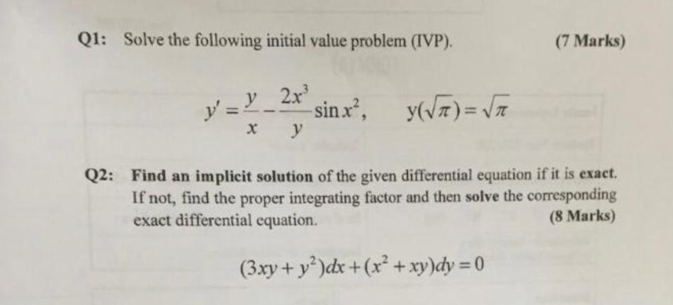 Solved Q1: Solve the following initial value problem (IVP). | Chegg.com