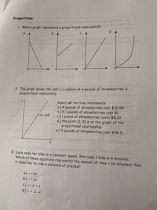 Solved Proportions 1. Which graph represents a proportional | Chegg.com