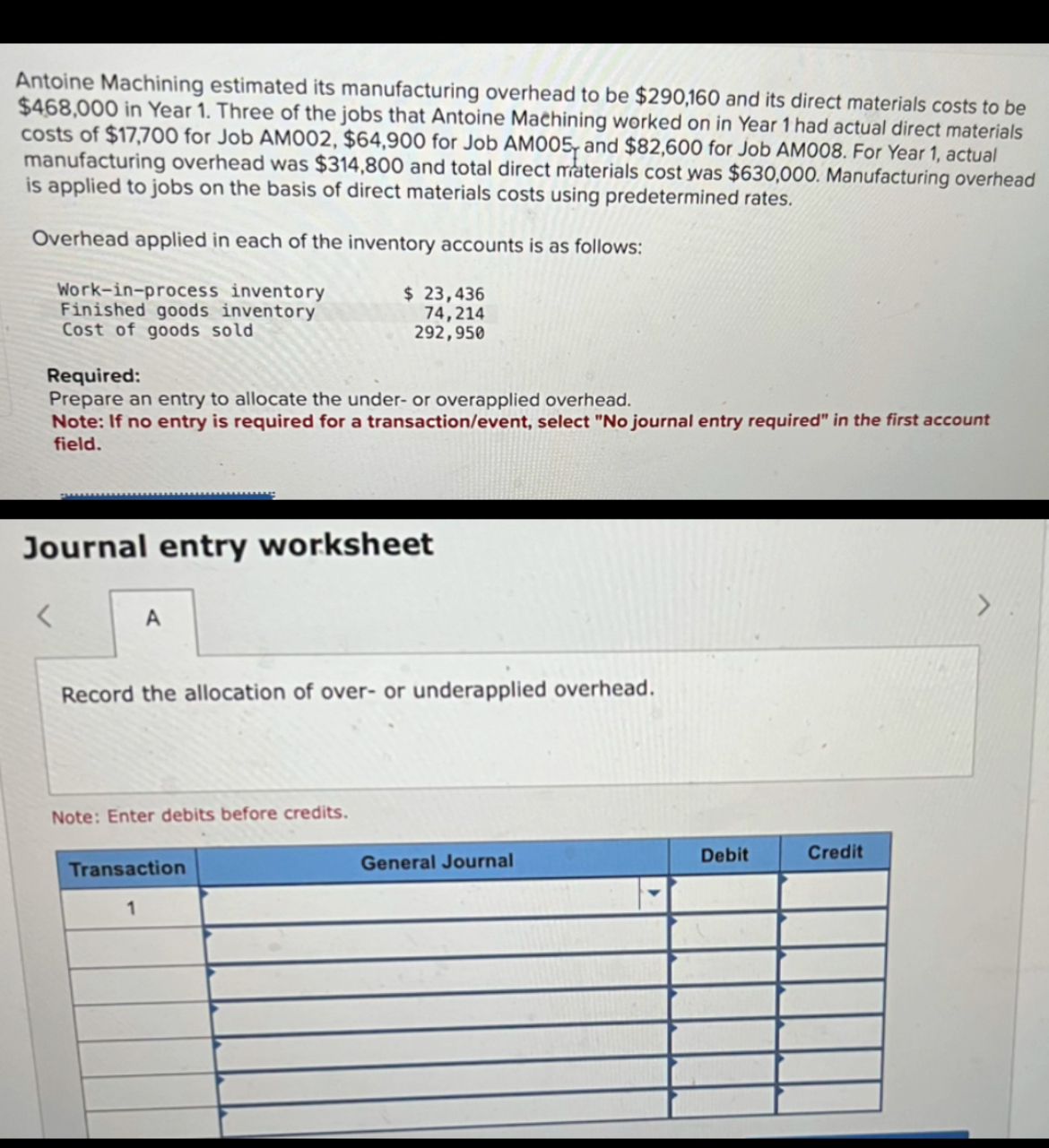 Solved Antoine Machining estimated its manufacturing | Chegg.com