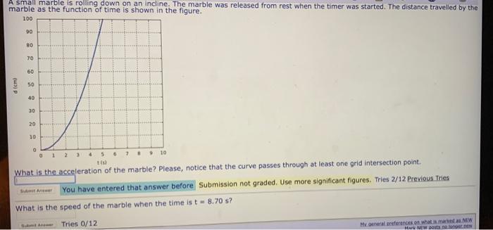 Solved A small marble is rolling down on an incline. The | Chegg.com