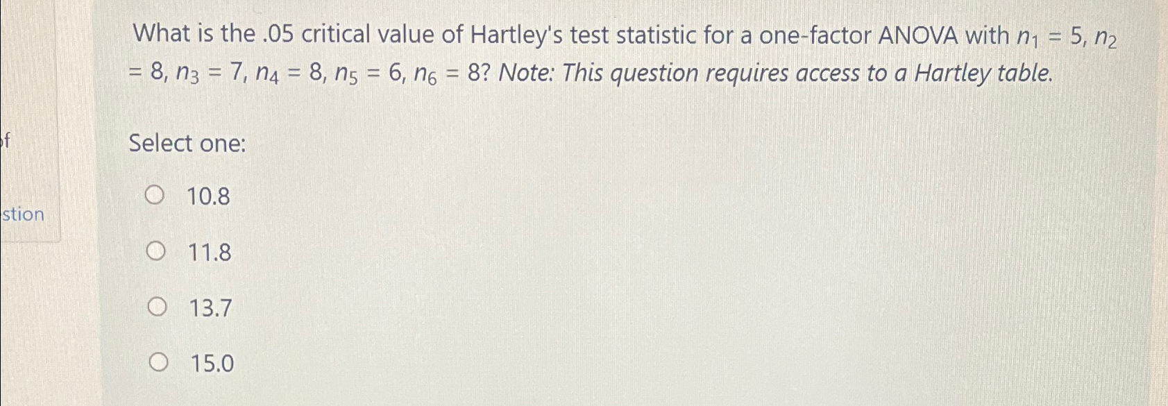 What is the .05 ﻿critical value of Hartley's test | Chegg.com