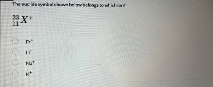 Solved The nuclide symbol shown below belongs to which ion? | Chegg.com