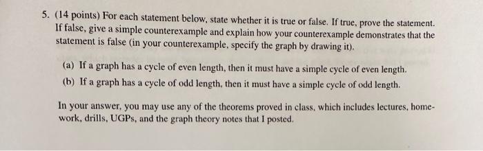 5. (14 points) For each statement below, state | Chegg.com