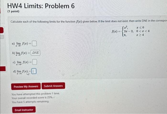 Solved Calculate each of the following limits for the | Chegg.com