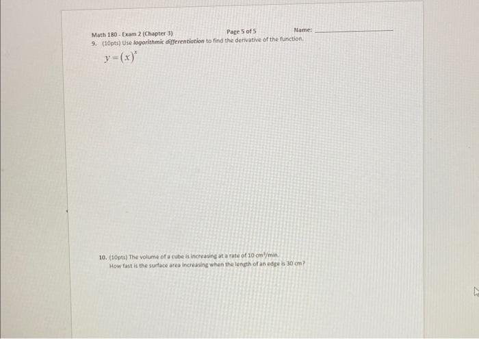 Solved Math 180 - Exam 2 (Chapter 3) Page 5 of 5 Name: 9. | Chegg.com