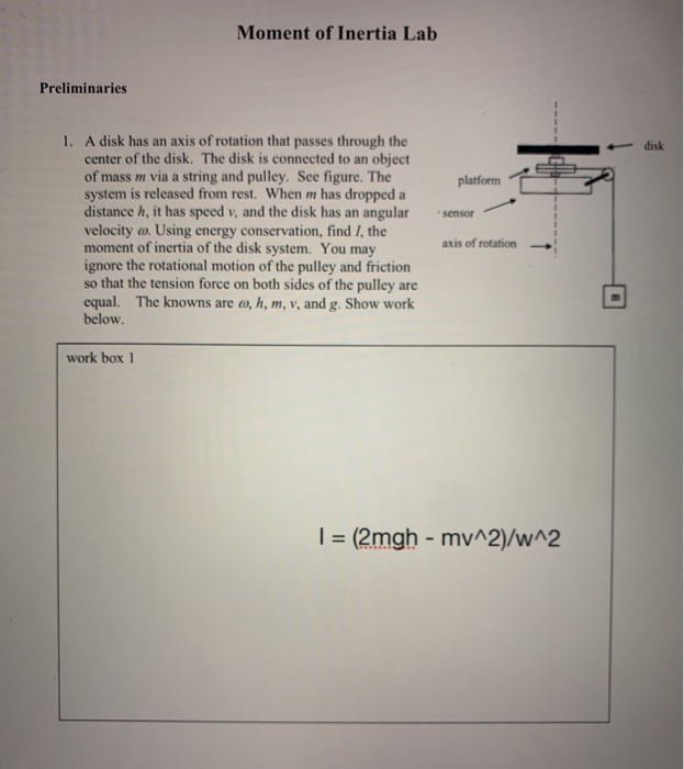 Solved Moment of Inertia Lab Preliminaries disk platform | Chegg.com
