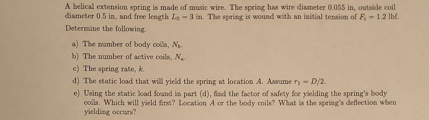 A helical extension spring is made of music wire. The | Chegg.com
