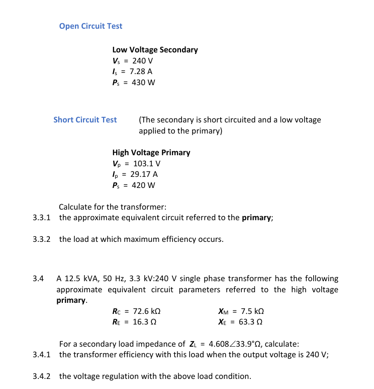 Open Circuit TestLow Voltage | Chegg.com
