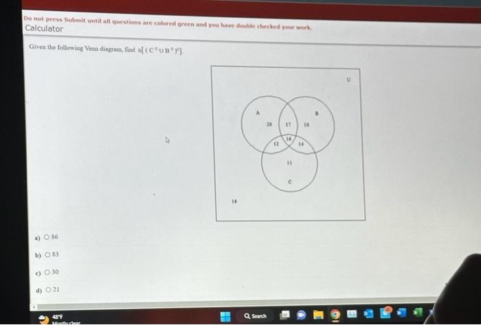 Solved Calculator Given the followiog Vean diagram, find of | Chegg.com