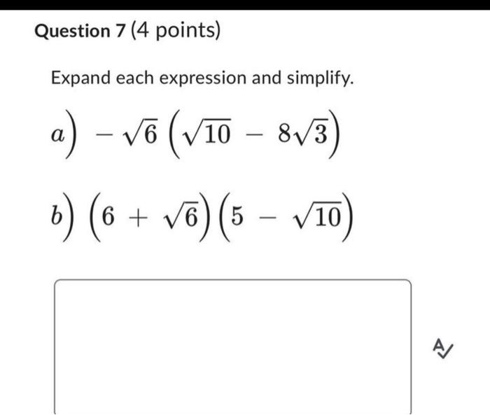 Solved Expand each expression and simplify. a) −6(10−83) b) | Chegg.com