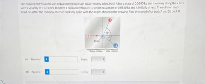 Solved The drawing shows a collision between two pucks on an | Chegg.com