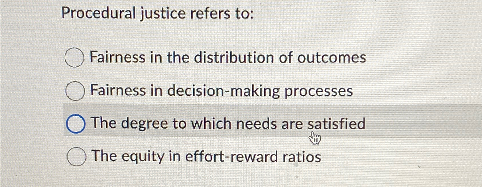 Solved Procedural justice refers to:Fairness in the | Chegg.com