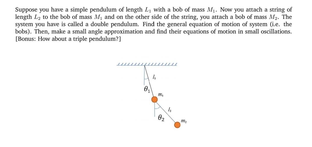 Solved Suppose you have a simple pendulum of length L1 with | Chegg.com