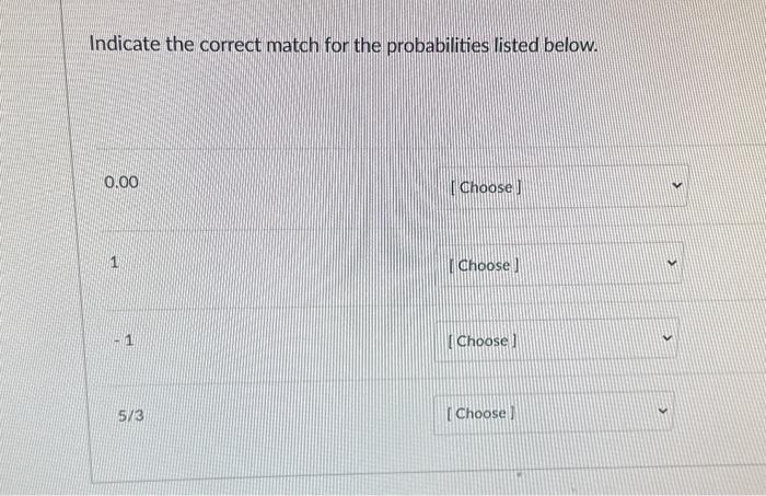 Solved Indicate the correct match for the probabilities | Chegg.com