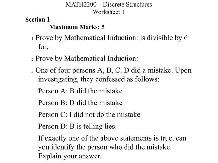 Solved Math2200 Discrete Structures Worksheet 1 Section 1 6671
