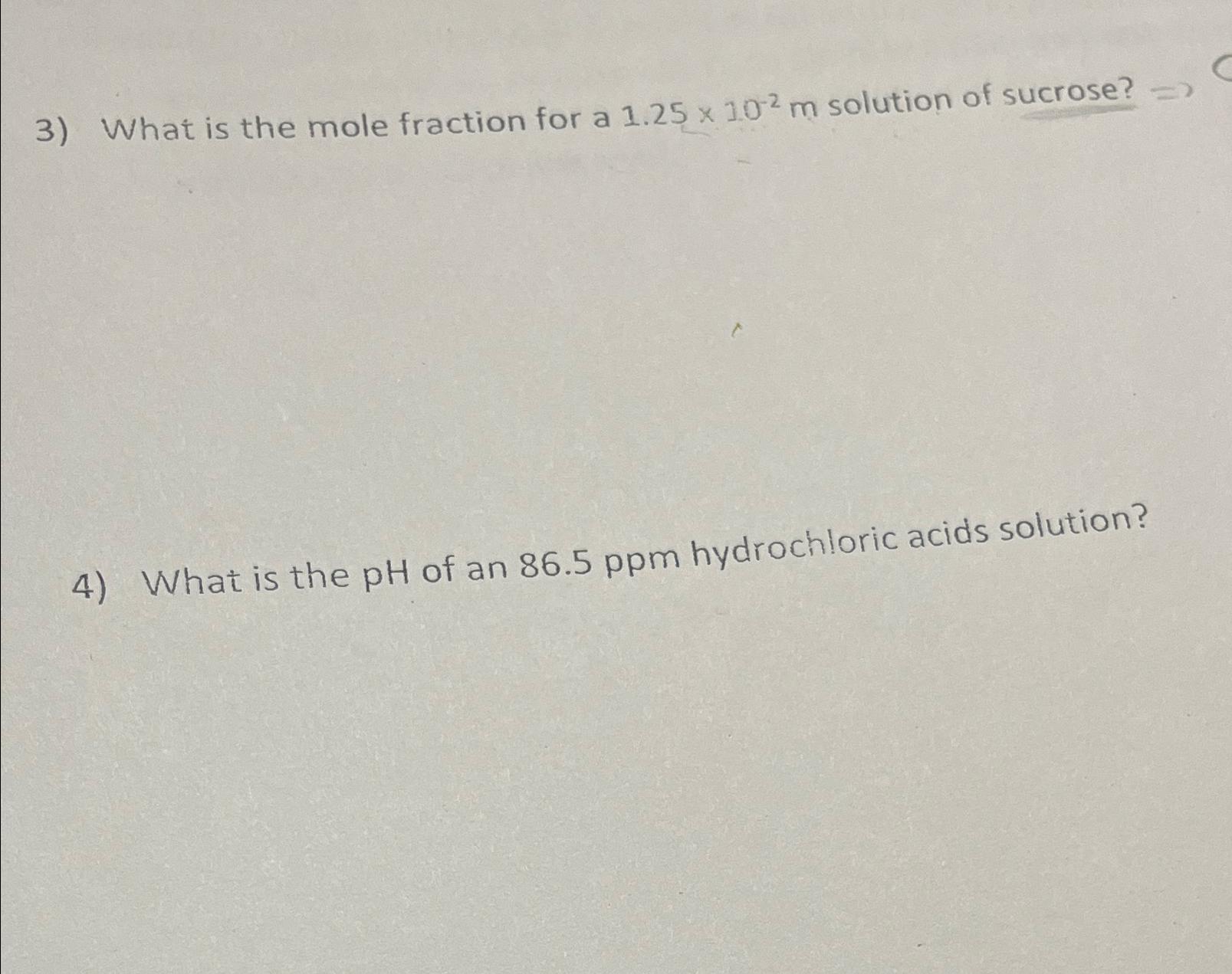 Solved What is the mole fraction for a 1.25×10-2m ﻿solution | Chegg.com
