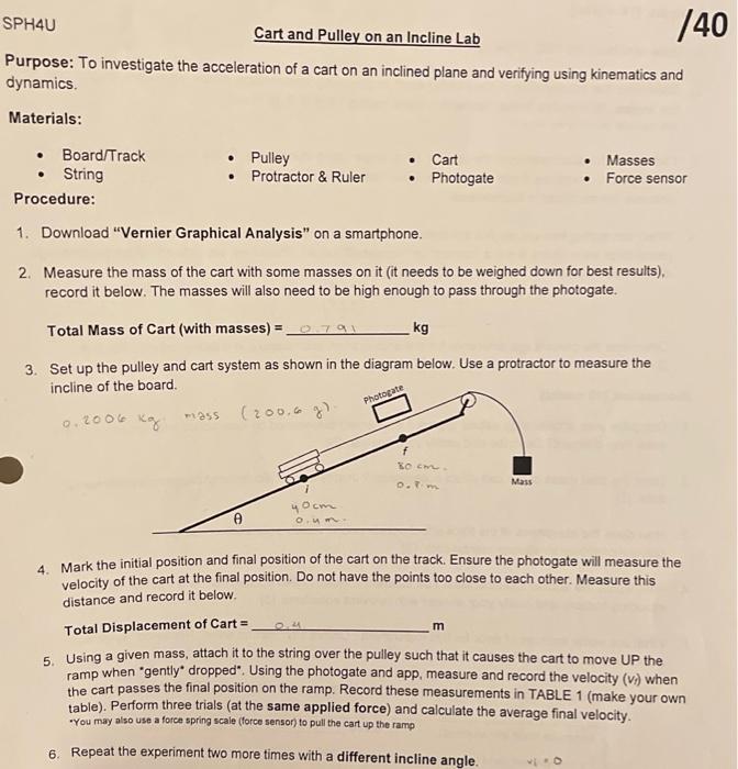 Solved Cart and pulley on an incline lab help. I keep | Chegg.com