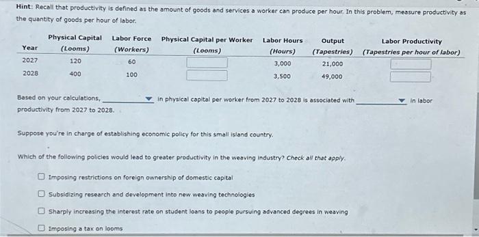 Solved Hint: Recall that productivity is defined as the | Chegg.com