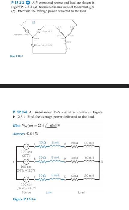 Solved P 12.3-3 ⨄ A Y-connected source and load are shown in | Chegg.com