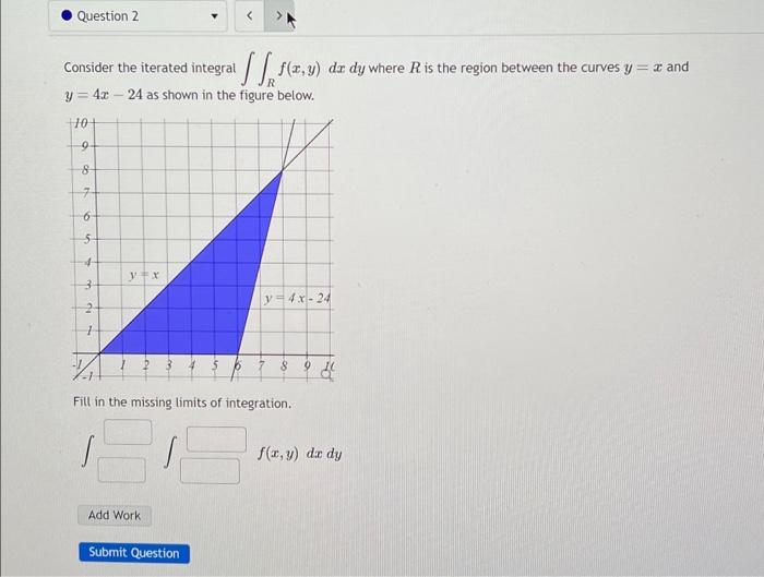 Solved Question 2 Consider the iterated integral y = 4x24 as | Chegg.com